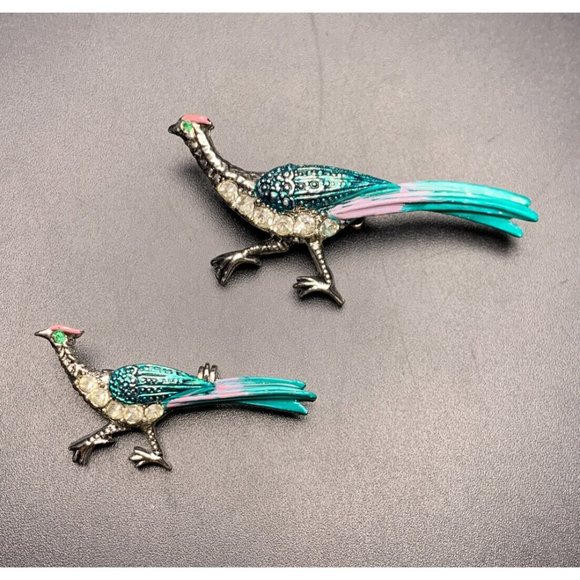 Vintage | Jewelry | Peacock Brooch Pin Set Pair Rhinestone Enamel ...